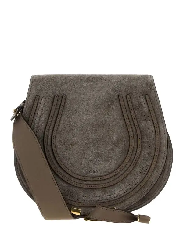 Chloé Dark Grey Suede Marcie Crossbody Bag - Gray
