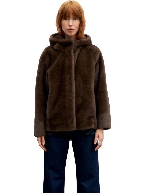 Gerard Darel Agate Funnel Collar Faux Fur Coat - Cigar