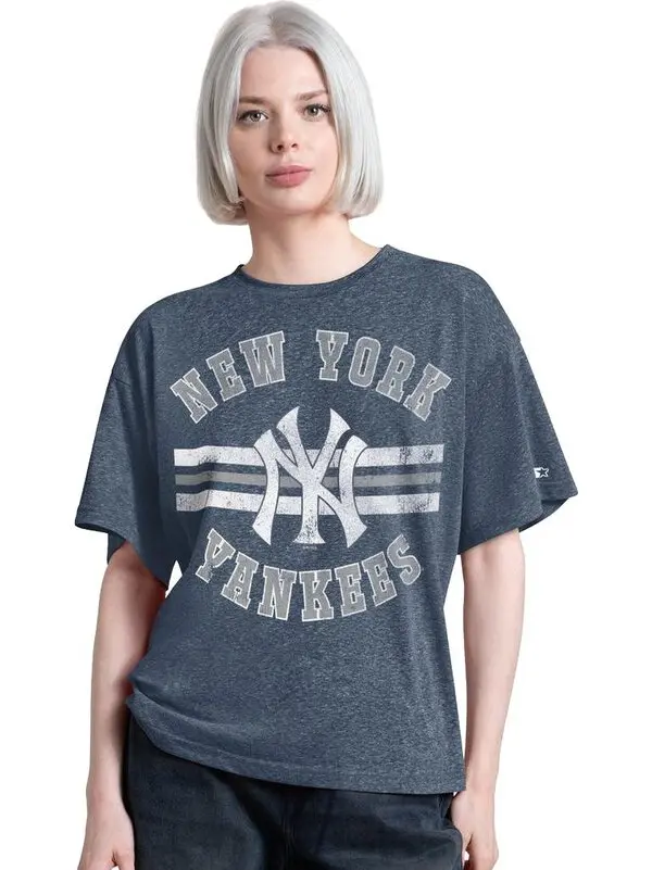 STARTER New York Yankees Jump Shot Boyfriend Tri-blend T-shirt - Navy