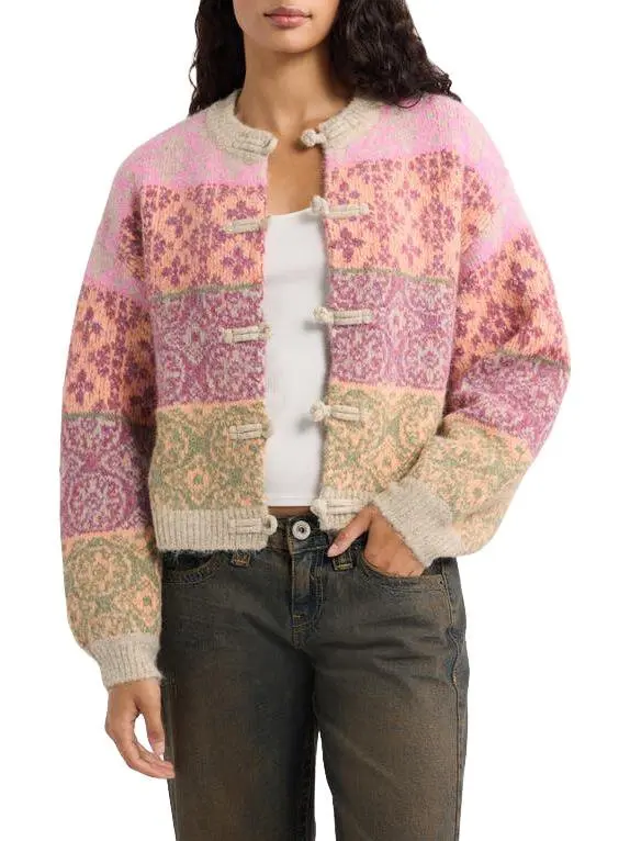 BDG URBAN OUTFITTERS Knot Fastening Cardigan - Pink Pattern