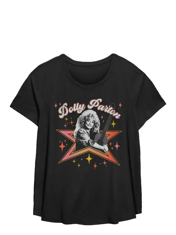DOLLY PARTON Distressed Bright Star Short Sleeve T-shirt - Black