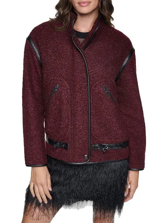 Dkny Boucle Jacket With Faux Leather Trim - Cabernet