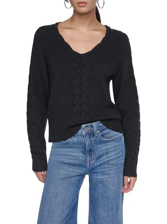 Dkny Cable Knit V-neck Sweater - Black