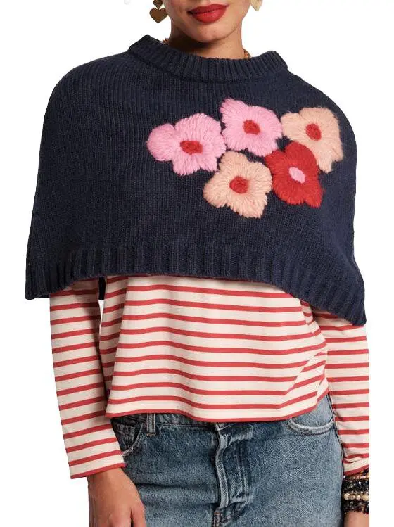 FRANCES VALENTINE Emma Shrug Poppy - Navy/multi