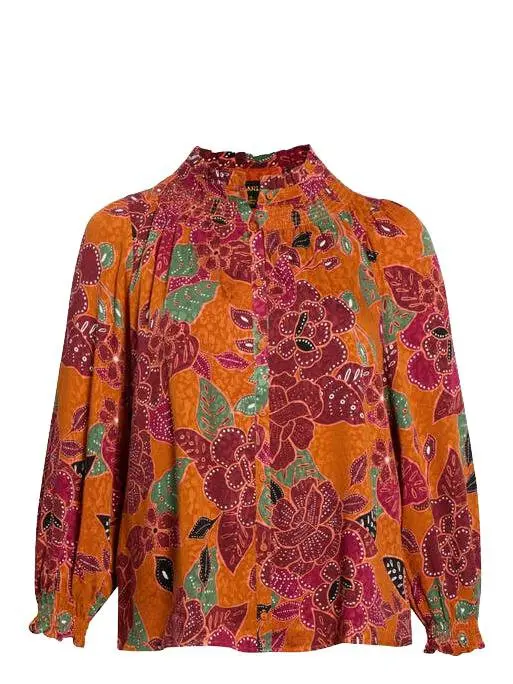 SUGARLIPS Marven Floral Button Down Top - Rust-brown