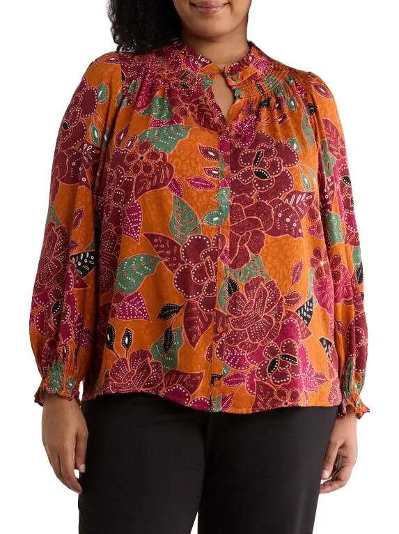 SUGARLIPS Marven Floral Button Down Top - Rust-brown