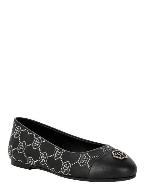 Philipp Plein Nappa Leather Ballerina Flats Monogram Strass - Black