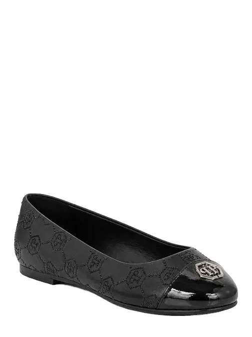 Philipp Plein Nappa Leather Ballerina Flats Monogram Strass - Black/black