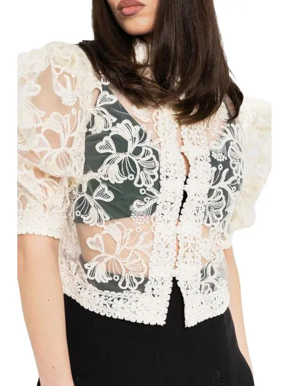 DISTURBIA Angela Folk Embroidered Blouse - White