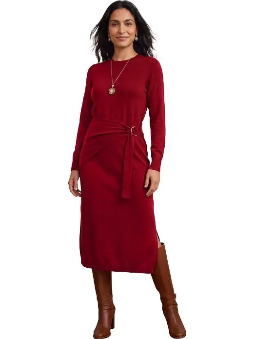 JESSICA LONDON Sweater Wrap Midi Dress - Rich Burgundy