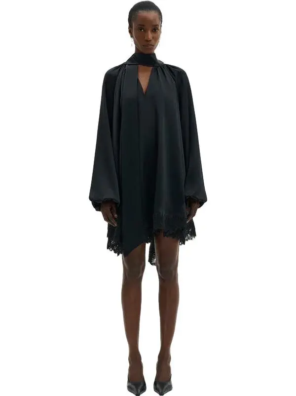 MALINA Norea Lace Hem Satin Mini Dress - Black