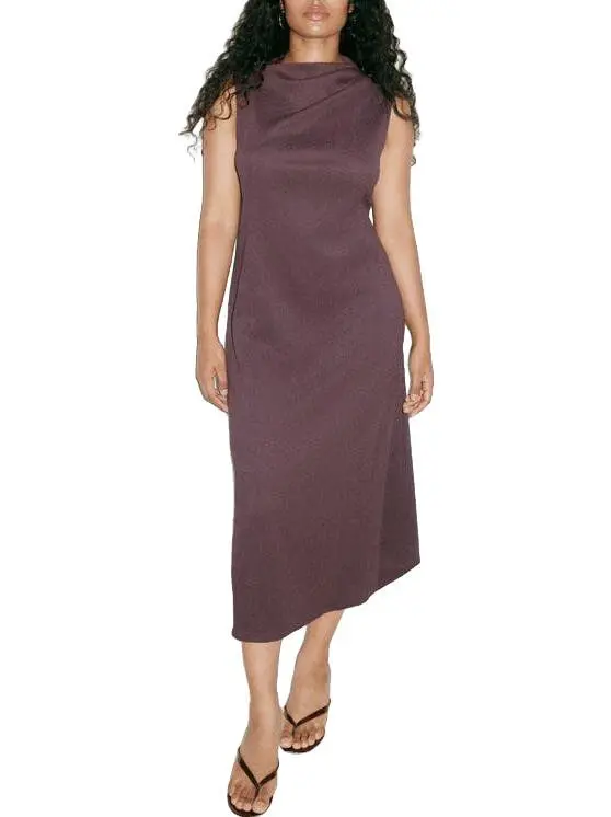 Mango Pam Asymmetric Neck Midi Dress - Burgundy