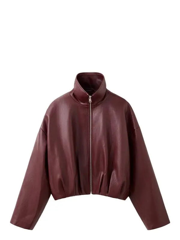 Mango Faux Leather Funnel Neck Jacket - Maroon