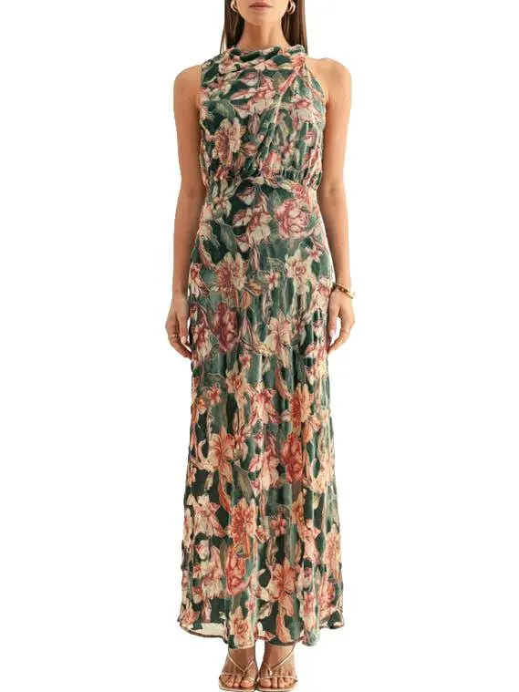 Adelyn Rae Veda Floral Burnout Maxi Dress - Teal Multi
