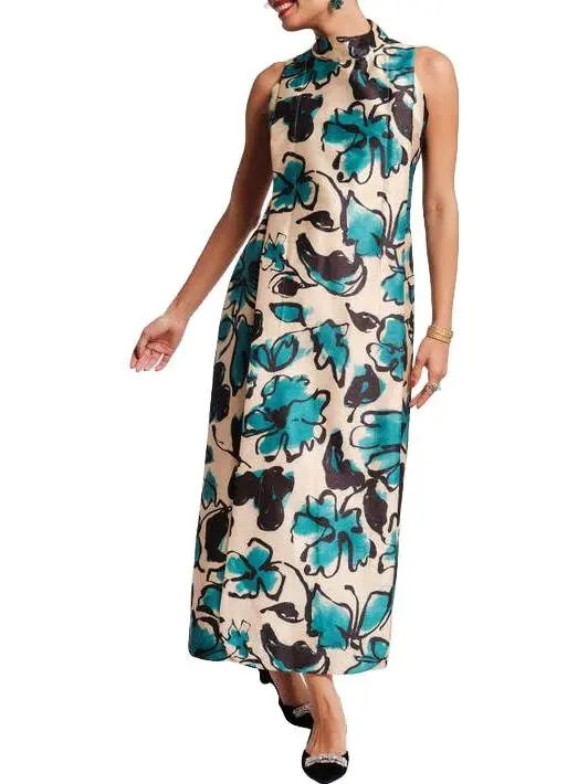FRANCES VALENTINE Carlyle Maxi Dress Abstract Meadow - Teal/camel