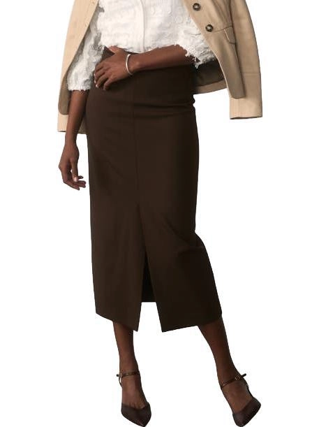 The Fold Oliena High Waisted Pencil Midi Skirt - Brown