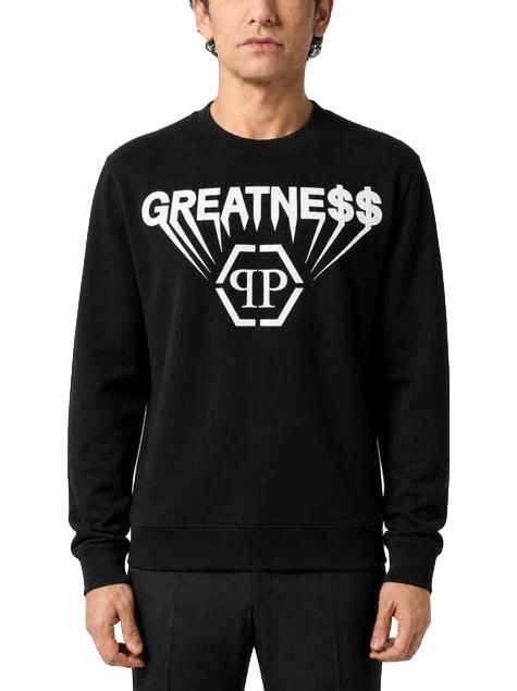 Philipp Plein Printed Fleece Round Neck Sweatshirt Greatness - Black