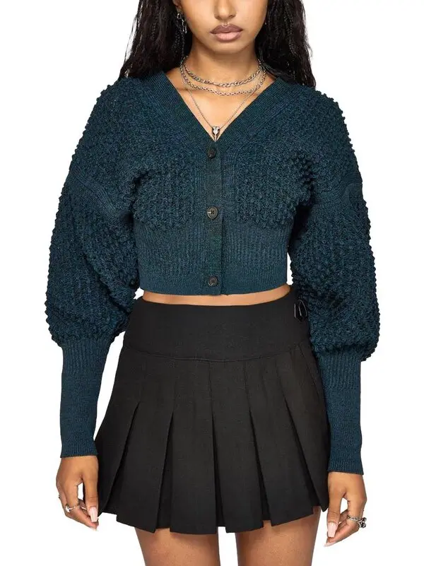 DISTURBIA Valene Dragon Scales Knit Cardigan - Navy