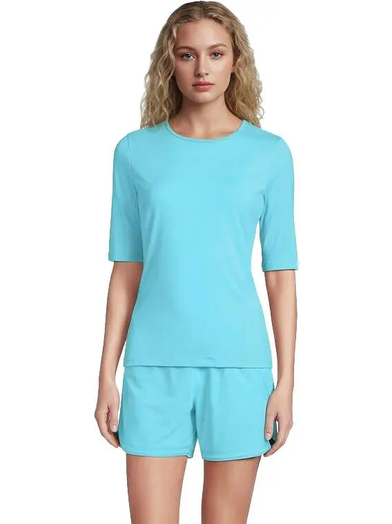 LANDS' END Sunshade Upf 50 Elbow Sleeve Rash Guard Swim Tee - River Mist