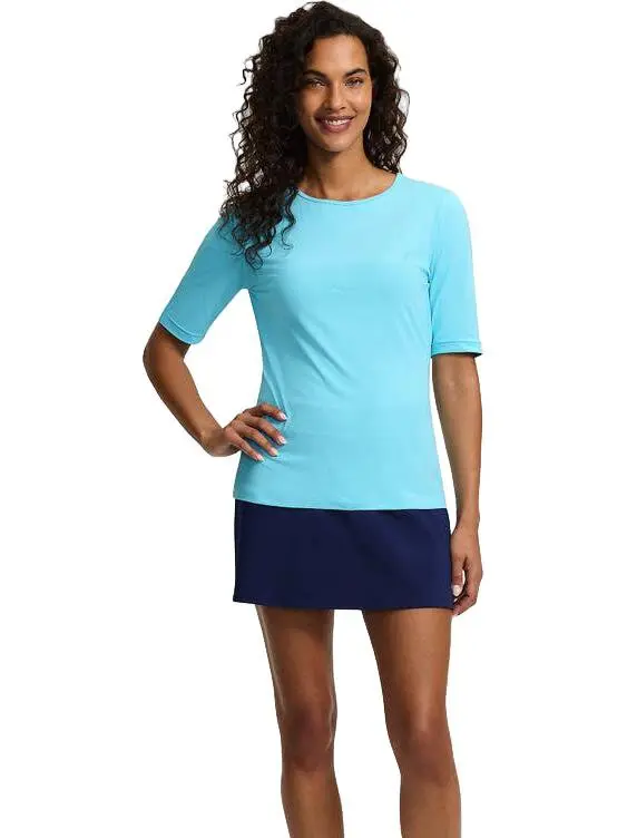 LANDS' END Sunshade Upf 50 Elbow Sleeve Rash Guard Swim Tee - River Mist