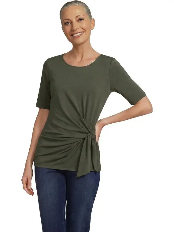 LANDS' END Lightweight Jersey Tie Front Top - Forest Moss