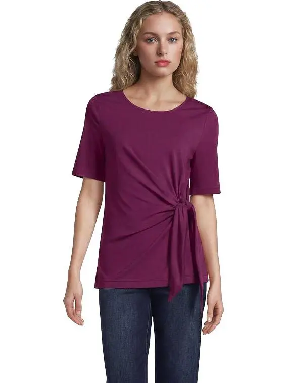 LANDS' END Lightweight Jersey Tie Front Top - Light Raspberry