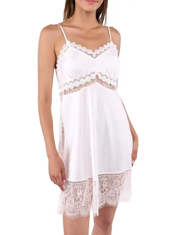 Flora Nikrooz Skyler Lace Trim Stretch Charmeuse Chemise - Ivory