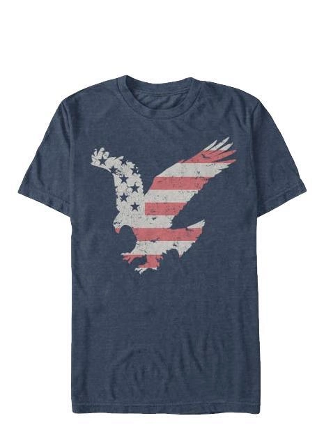 LOST GODS Fourth Of July Flying Eagle American Stripe Short Sleeve Graphic T-shirt - Navy Blue Heather