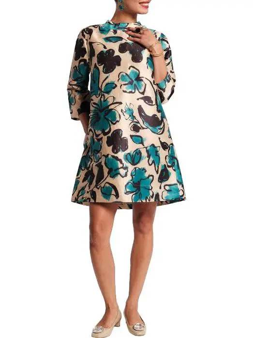 FRANCES VALENTINE Diplomat Mini Dress Abstract Meadow - Teal/camel