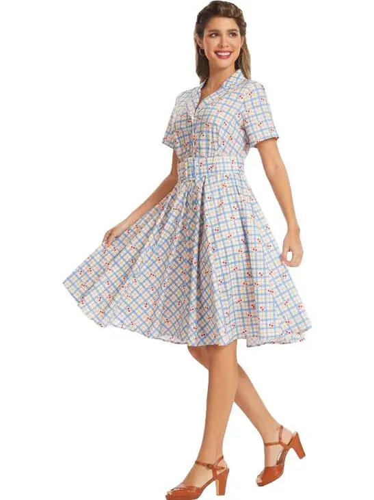MODCLOTH Rustic Elegance Fit & Flare Shirt Dress - Cherry Plaid