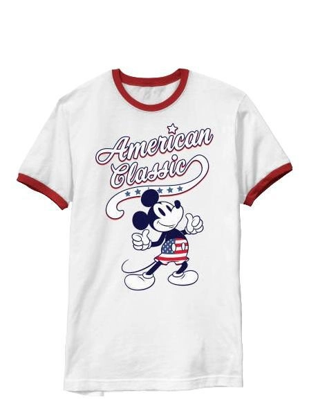 MICKEY & FRIENDS Retro American Classic Short Sleeve Ringer T-shirt - White/red