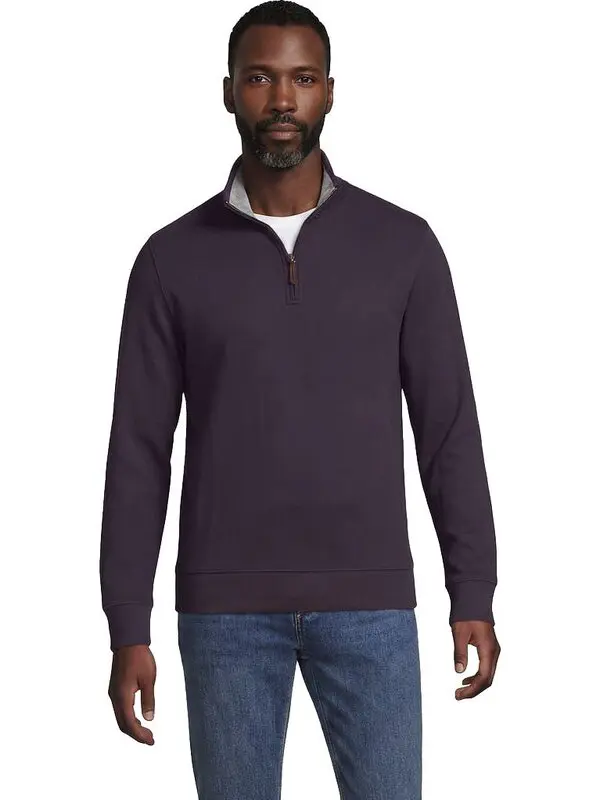 LANDS' END Bedford Rib Quarter Zip Pullover Sweater - Black Currant
