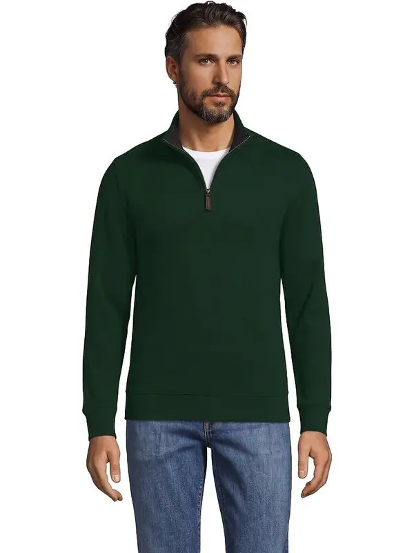 LANDS' END Bedford Rib Quarter Zip Pullover Sweater - Pine Valley