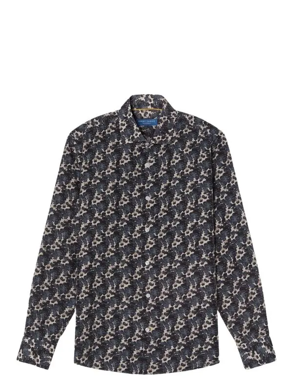 Robert Talbott Reynolds Printed Cow Hide Silk Blend Shirt - Black Multi