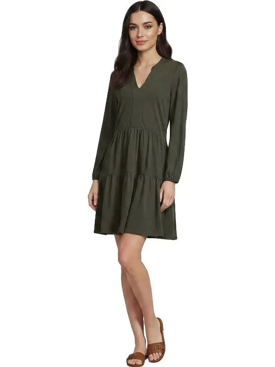 LANDS' END Cotton Jersey Tiered Mini Dress - Forest Moss