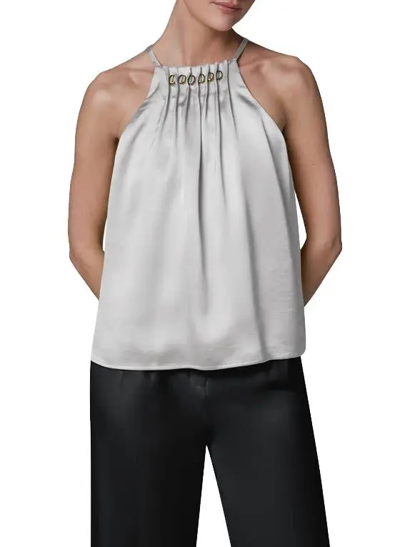 Donna Karan New York Pleated Embellished Satin Camisole - Cream