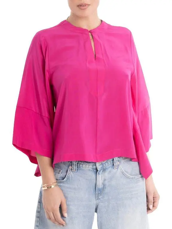 OCEAN+MAIN Wide Sleeve Silk Top - Fuchsia