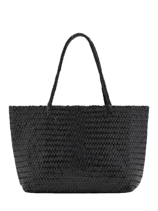 Mango Braided Woven Shopper Bag - Black