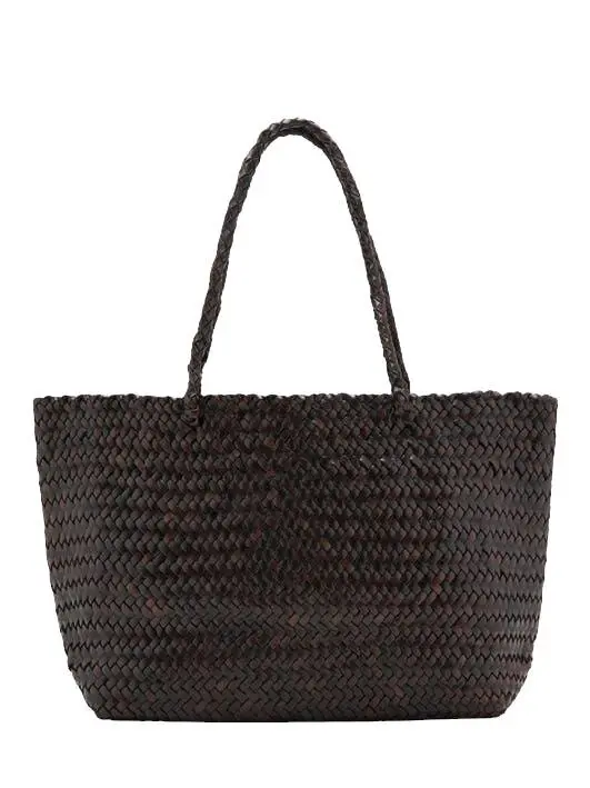 Mango Braided Woven Shopper Bag - Chocolate