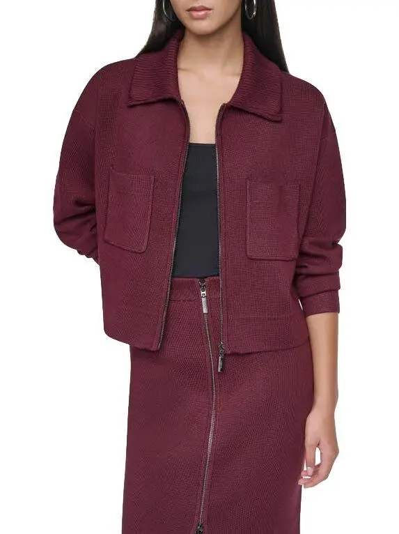 Dkny Essentials Zip Up Sweater Jacket - Cabernet