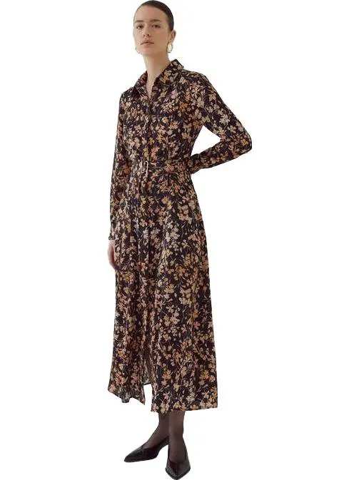 EXQUISE Floral Print Regular Maxi Dress - Black-camel