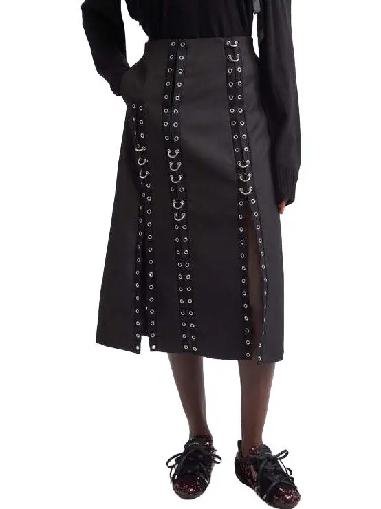 Simone Rocha Grommet Ring Sculpted Ripple Midi Skirt - Black