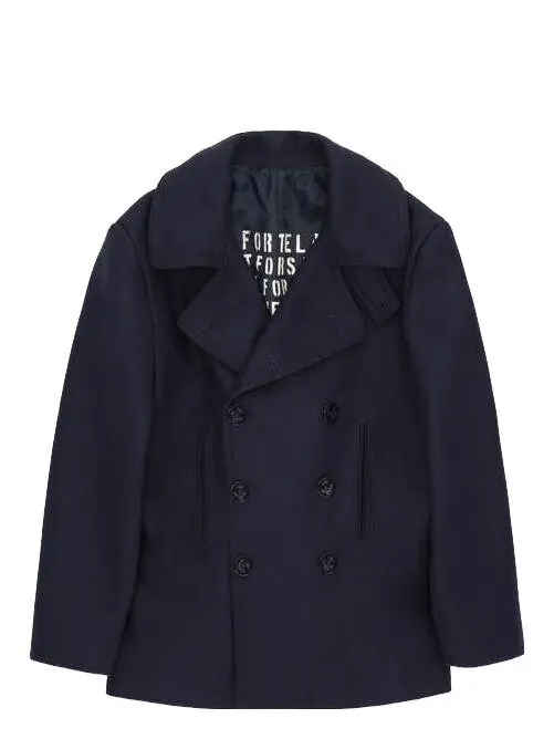 FORTELA Peacot Double Breasted Wool Blend Coat - Blue