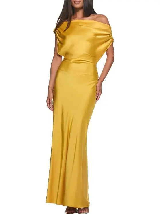 I.AM.GIA Kahlo Off The Shoulder Satin Maxi Dress - Yellow