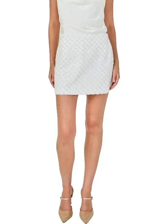 Endless Rose Faux Pearl Embellished Miniskirt - Ivory