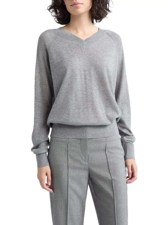 REISS Paris V-neck Merino Wool Sweater - Grey