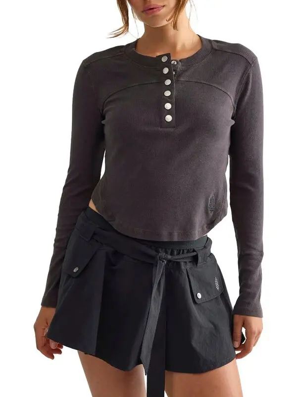 Free People Cool Down Stretch Cotton Crewneck Top - Black
