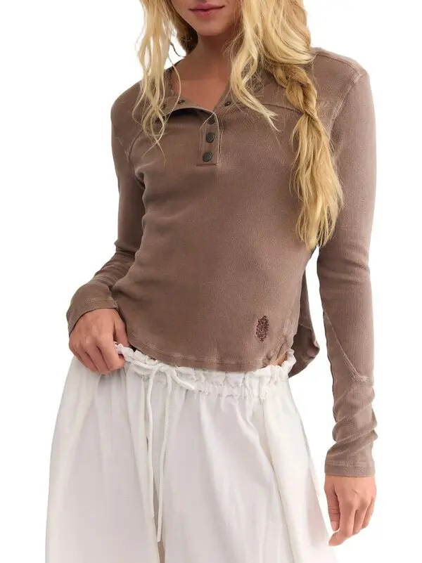 Free People Cool Down Stretch Cotton Crewneck Top - Sandstorm