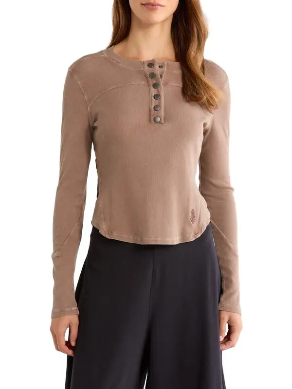 Free People Cool Down Stretch Cotton Crewneck Top - Sandstorm