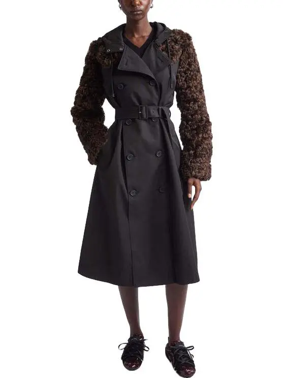 Simone Rocha Faux Fur Detail Trench Coat - Black/brown